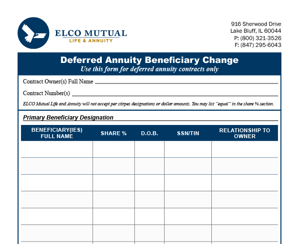 Servicing Forms | ELCO Mutual Life & Annuity